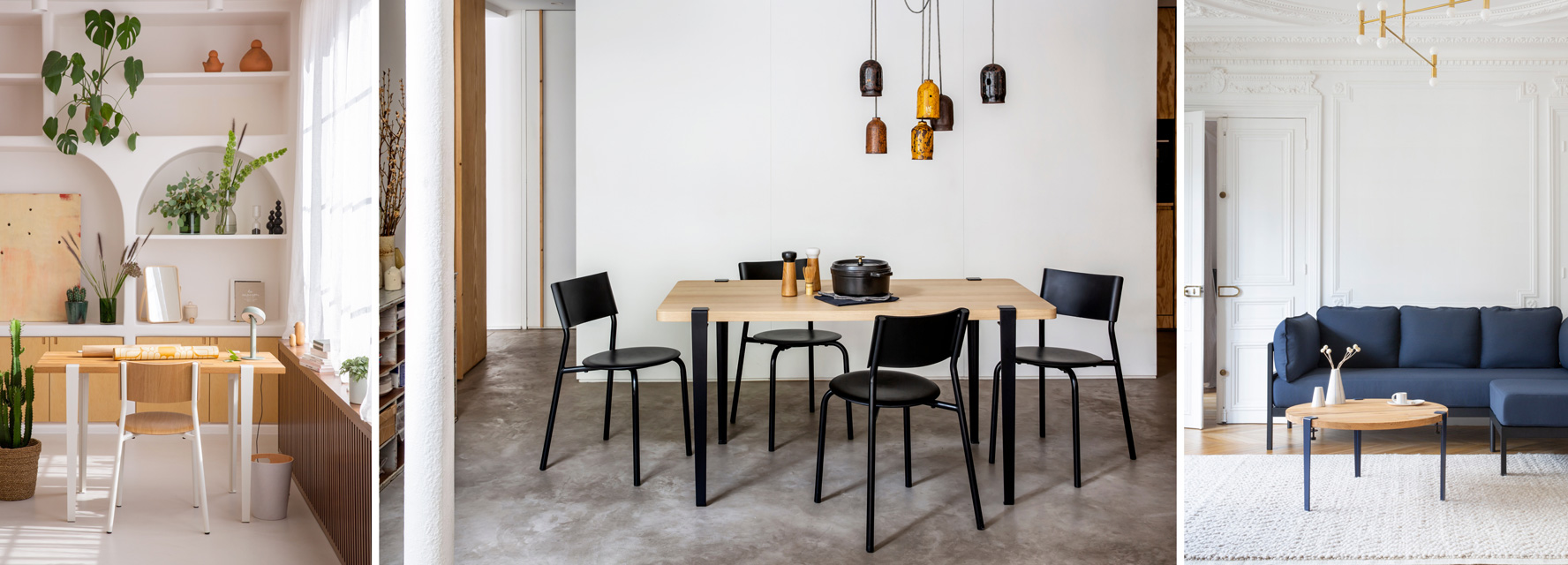 TIPTOE tables collection, clamped steel legs